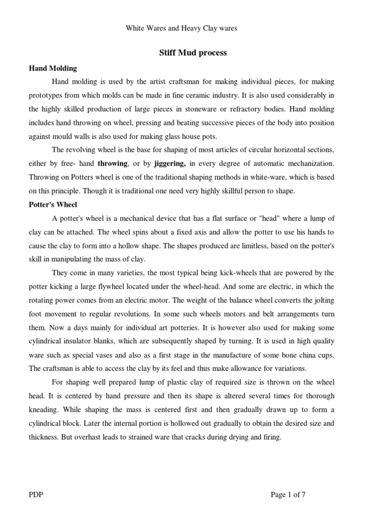 Stiff Mud Process PDF | PDF | Extrusion | Pottery
