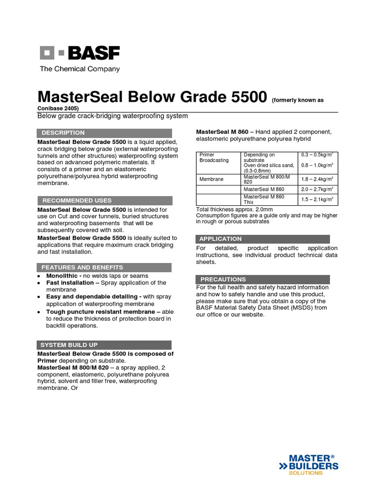 Basf Masterseal Below Grade 5500 Tds | PDF | Building Engineering | Manmade Materials