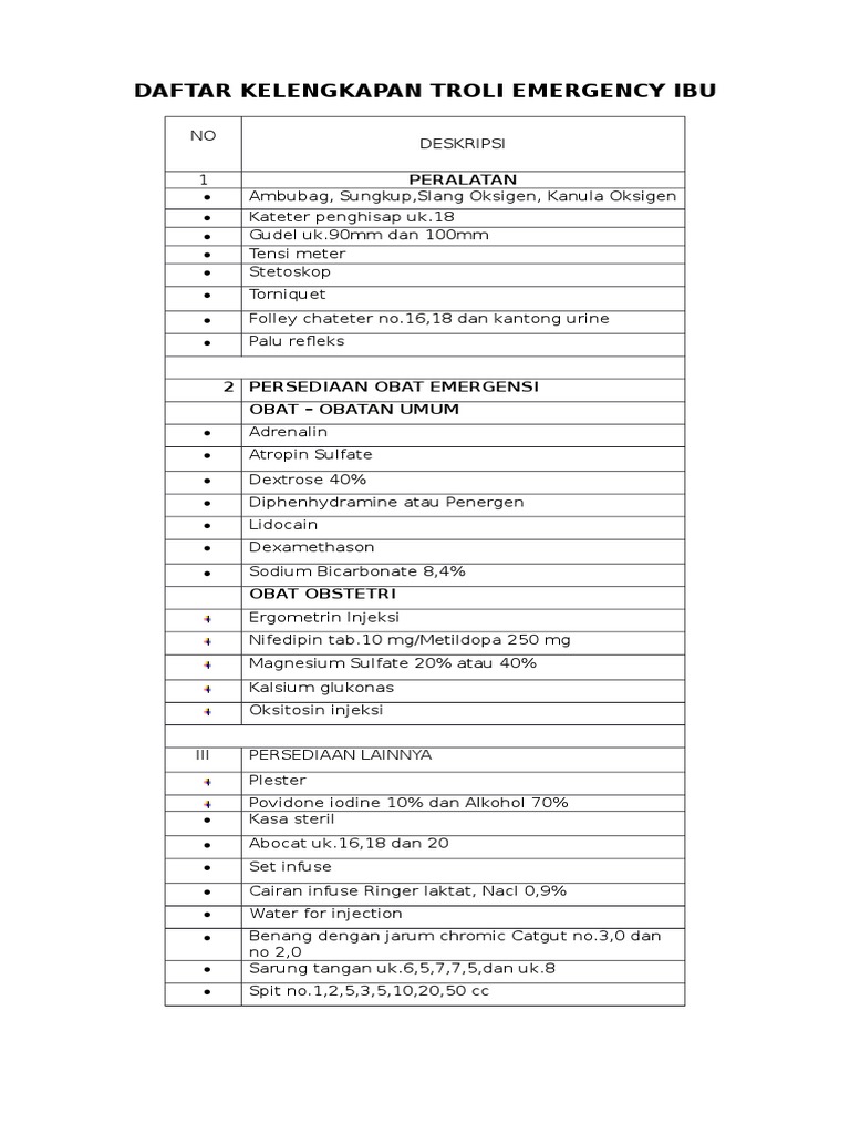 DAFTAR TROLI EMERGENCY IBu | PDF | Sains & Matematika