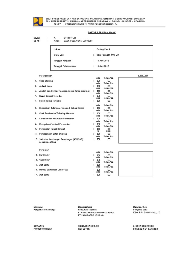 Daftar Simak Pembesian Kosong | PDF