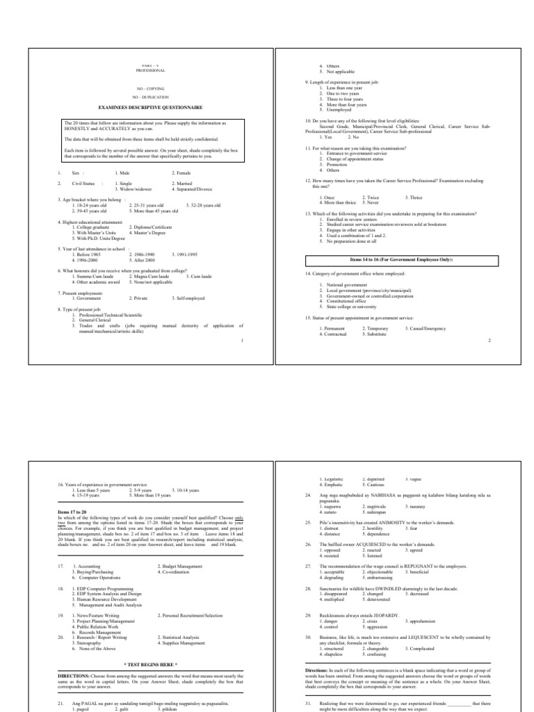 CSE Test Sample PDF | Test (Assessment) | Employment
