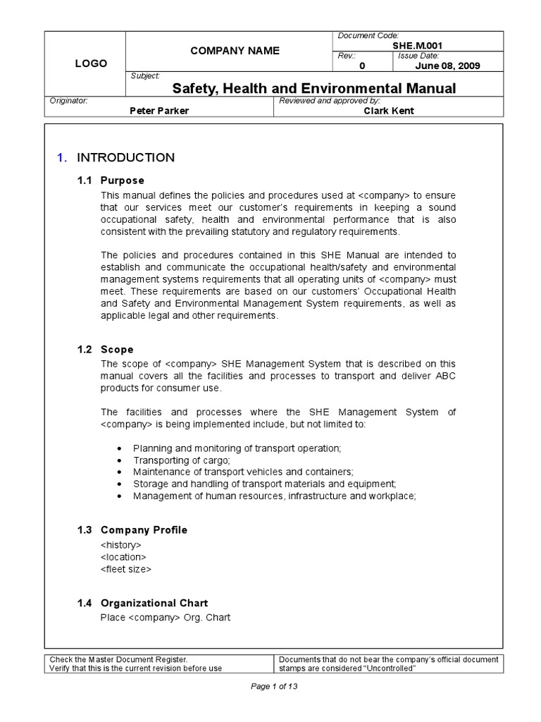Sample Safety Health and Environmental Manual | PDF | Audit ...