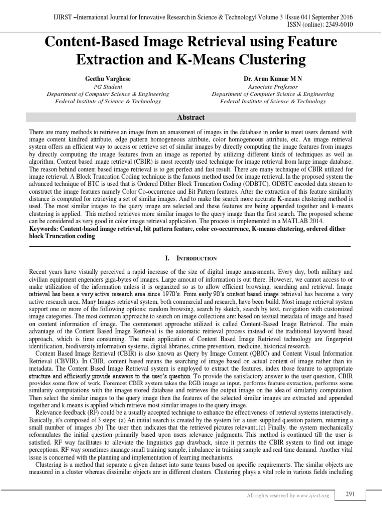 Content-Based Image Retrieval Using Feature Extraction and K-Means Clustering | PDF | Areas Of ...