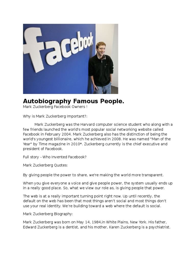 Autobiography Famous People | PDF | Mark Zuckerberg | Computing