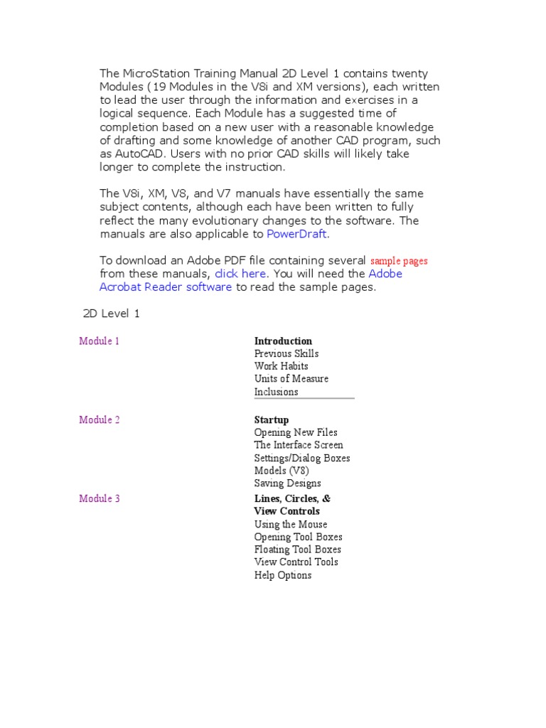 MicroStation 2D Level 1 Training Manual | PDF | Computing | Software