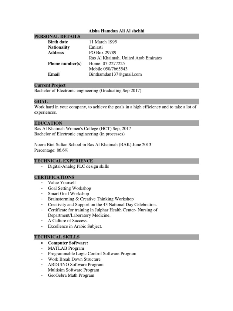 Aisha Hamdan - h00271661 - Electronic Engineering - CV | PDF | Computer ...
