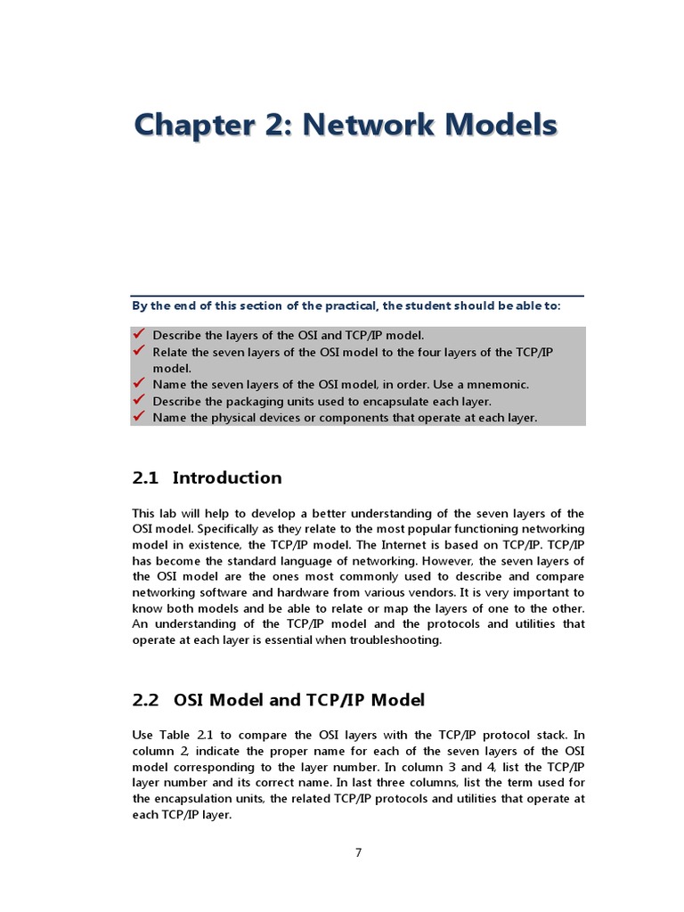Lab 2 - Network Models | PDF | Internet Protocol Suite | Osi Model