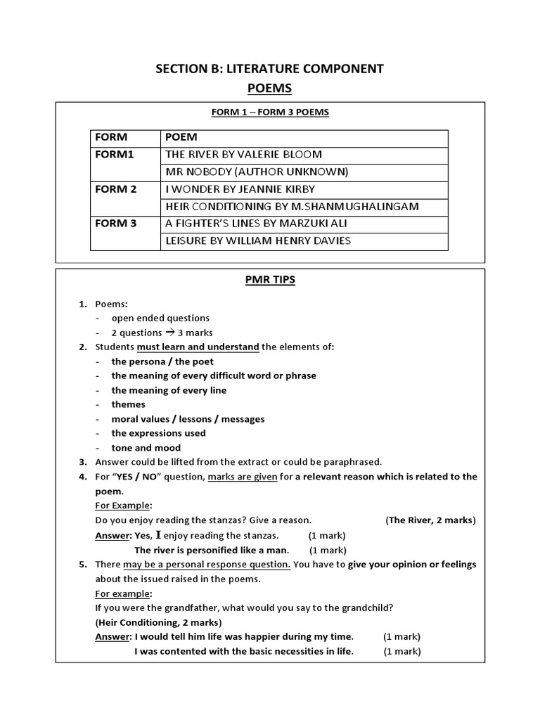 Final Tips For Poem PMR | PDF | Poetry | Family