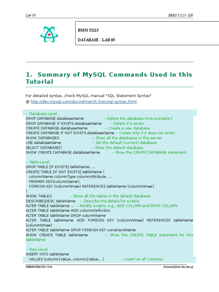 DB Lab 03 - MySQL by Examples | PDF | Databases | Information Retrieval
