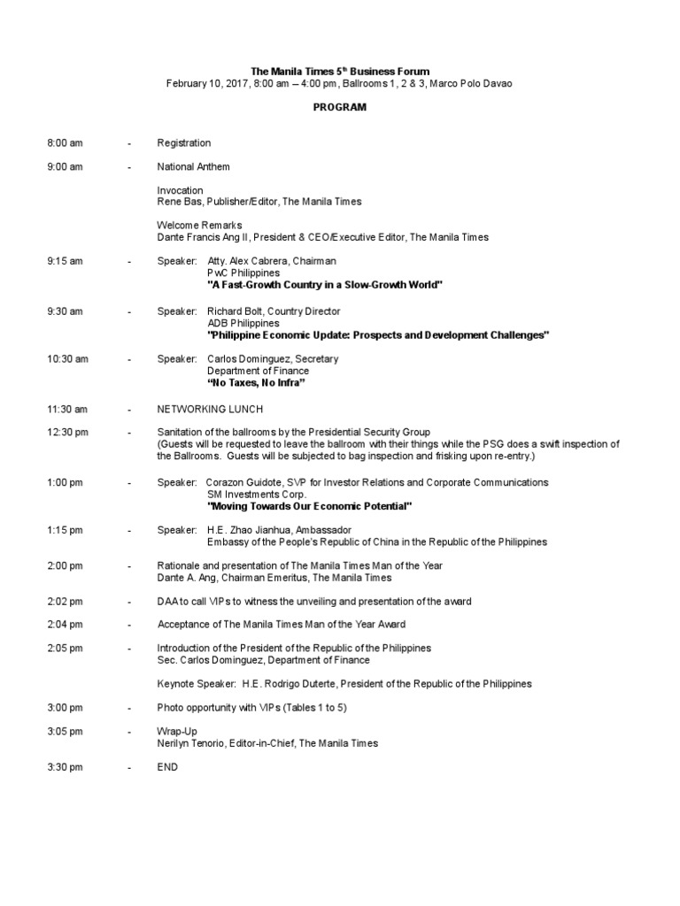 TMT 5th Business Forum Program (FINAL) | PDF | Politics