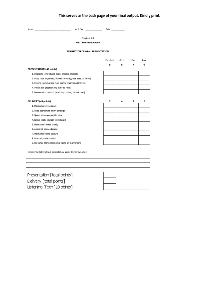 PLEASE PRINT! Back Page of Final Output | PDF