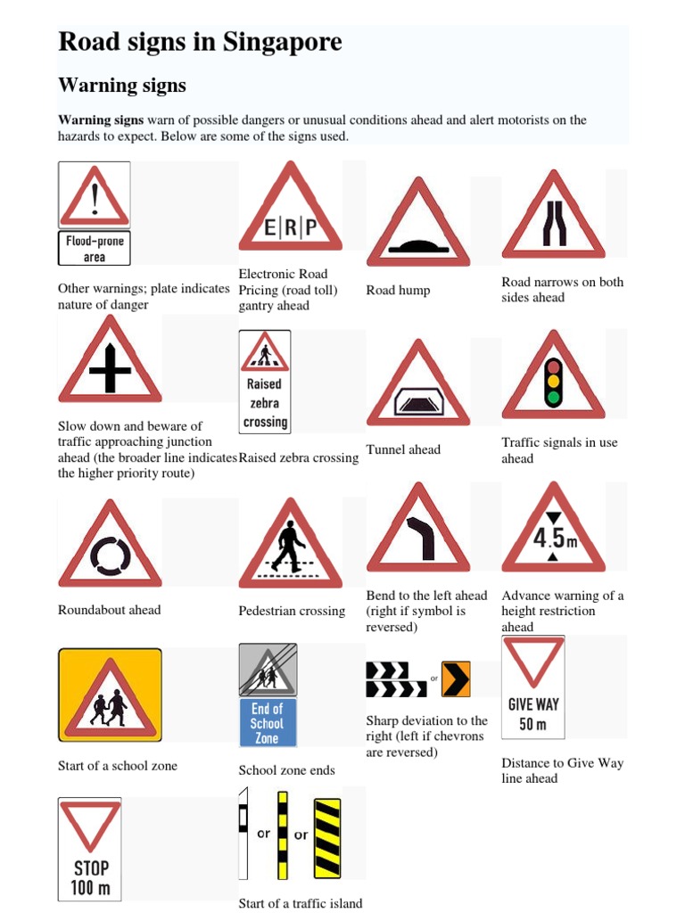 Traffic Signs in Singapore - SMART Car Rental Pte LTD | PDF | Traffic ...