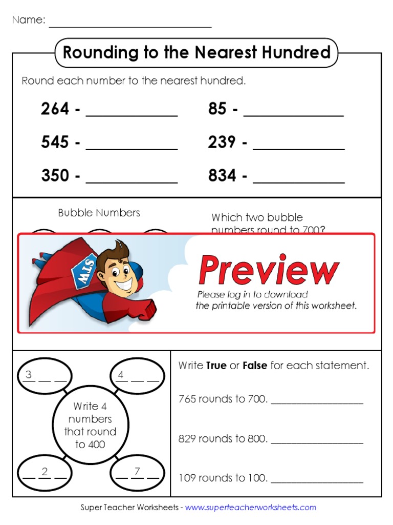 Rounding to the Nearest Hundred Worksheet | PDF | Logic | Teaching ...