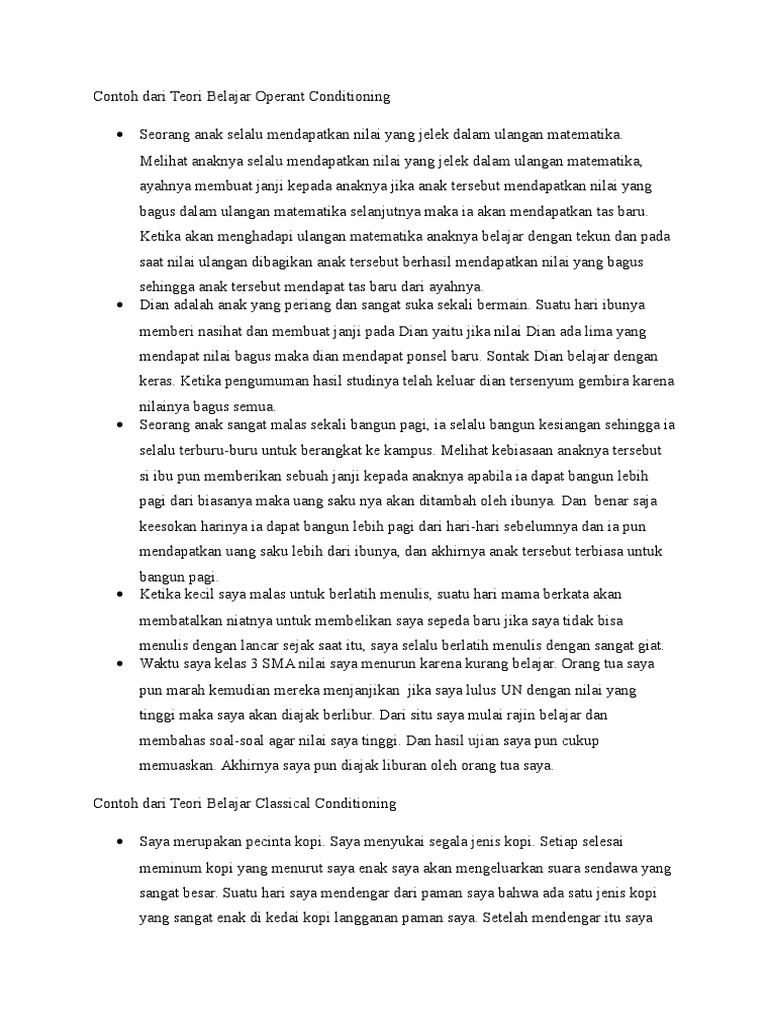 Contoh Dari Operant Conditioning, Classical Conditioning, Dan Belajar Kognitif | PDF
