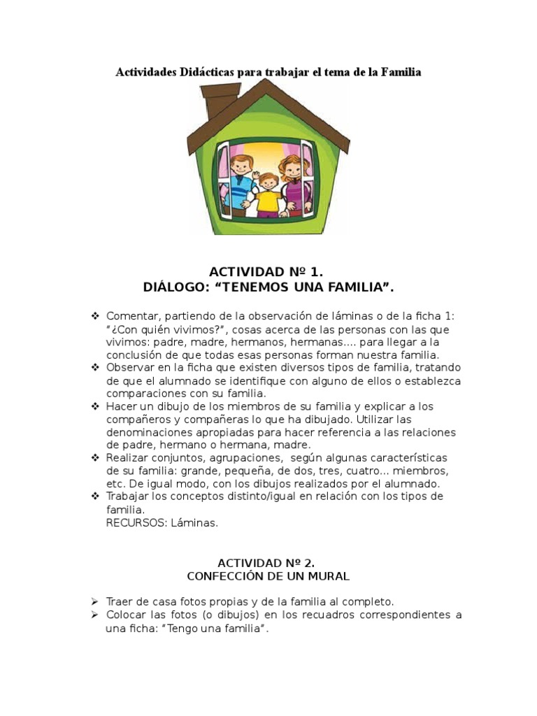 Actividades Didácticas Para Trabajar El Tema de La Familia | Sicología ...