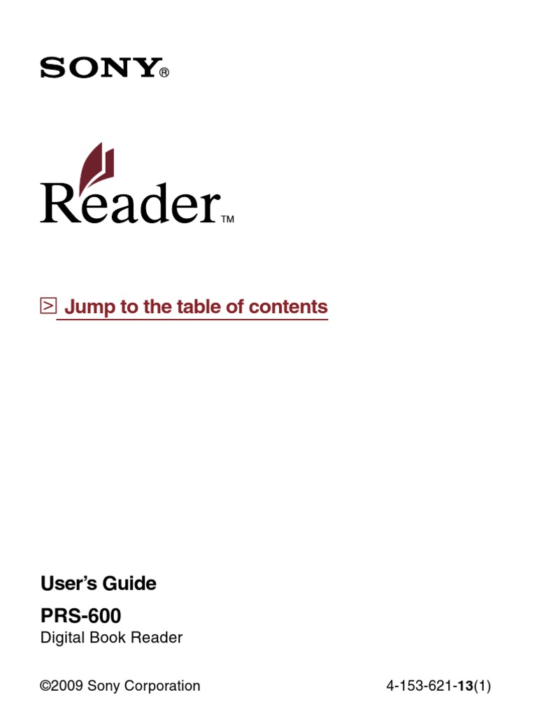 Sony Reader User's Guide PRS-600 | PDF | Secure Digital | E Books