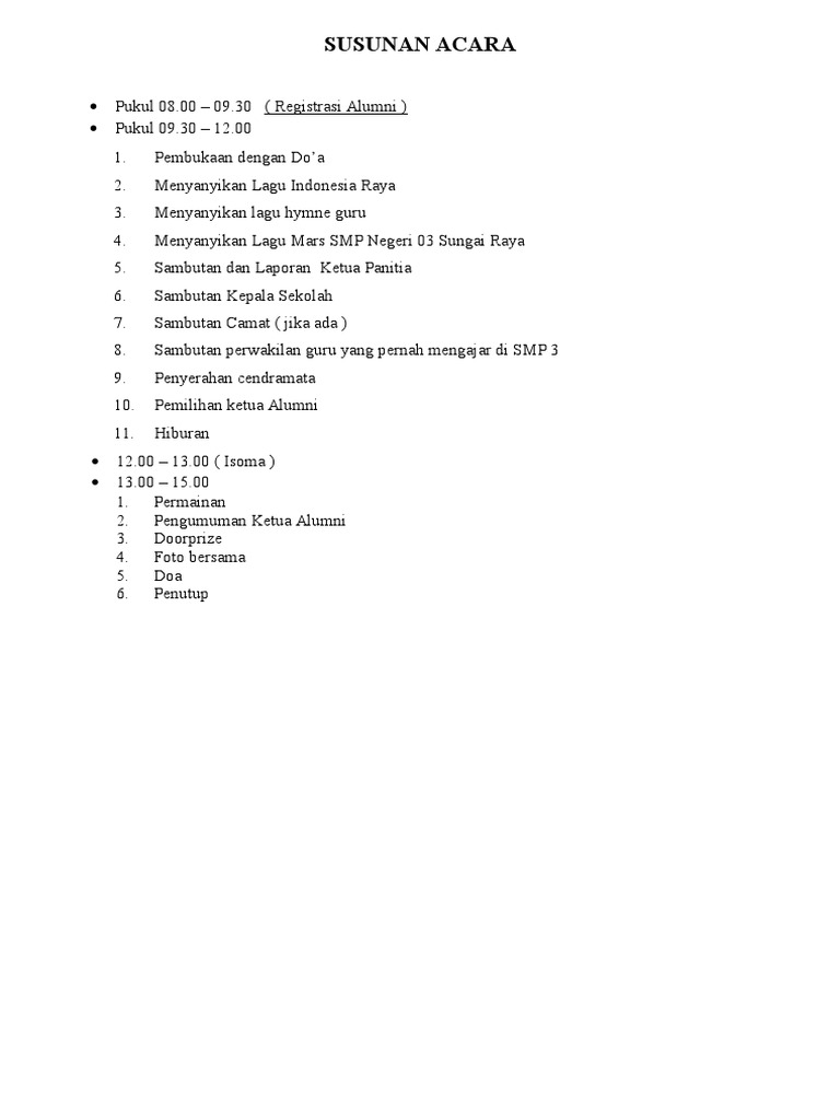 SUSUNAN ACARA Reuni | PDF