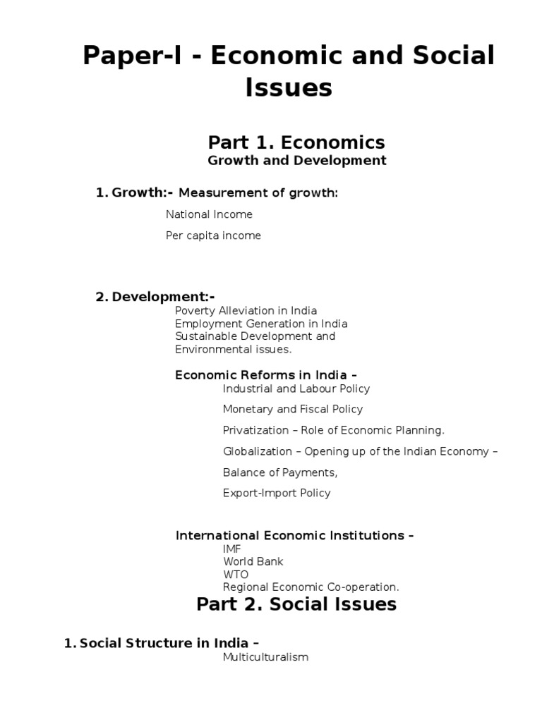 Paper-I - Economic and Social Issues: Part 1. Economics | PDF