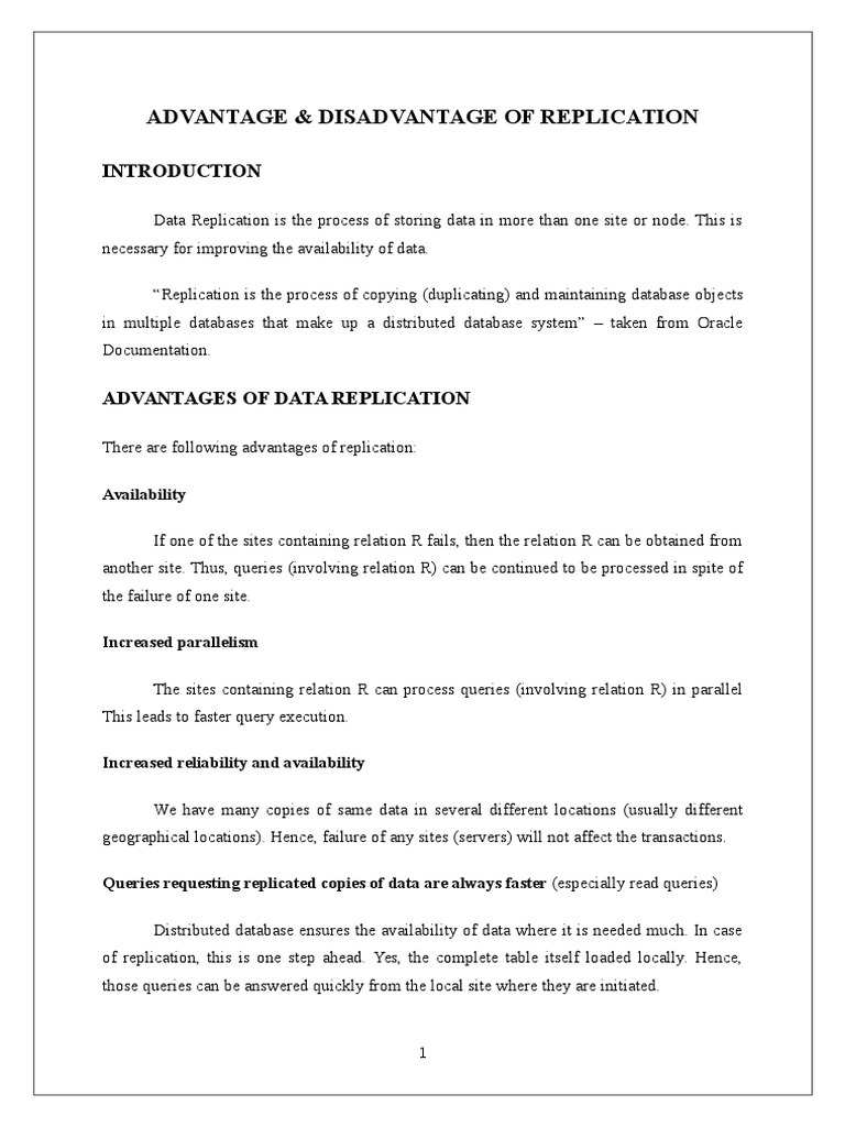 Adv n Disadv of Replication | Replication (Computing) | Databases