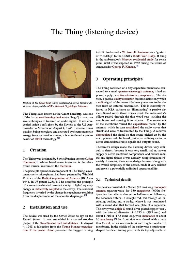 The Thing: Soviet Listening Device | PDF | Electrical Engineering ...