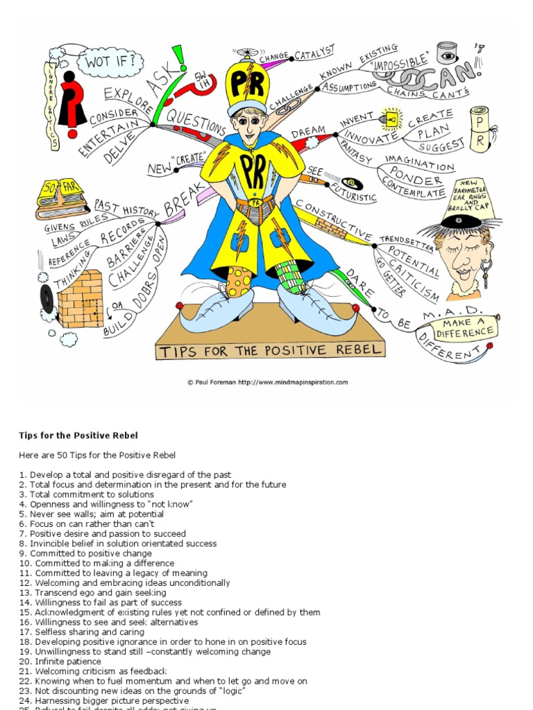 50 Tips For The Positive Rebel Mind Map PDF | PDF | Thought | Mind