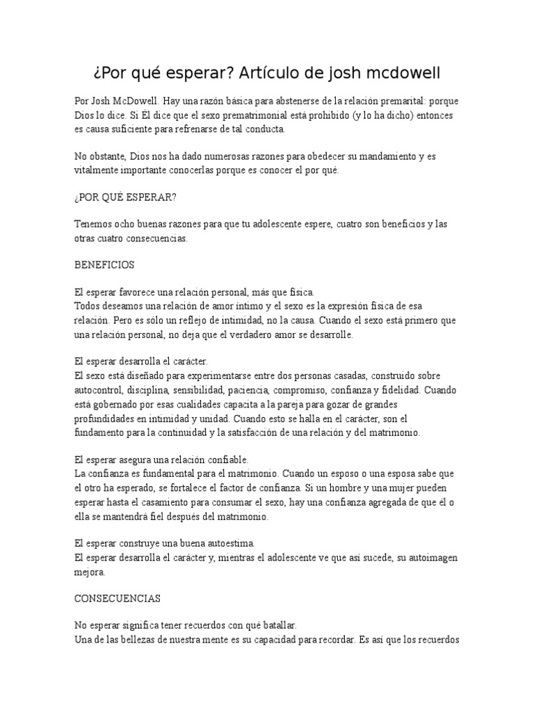 Por Qué Esperar-Josh Mcdowell | PDF | Autoestima | David