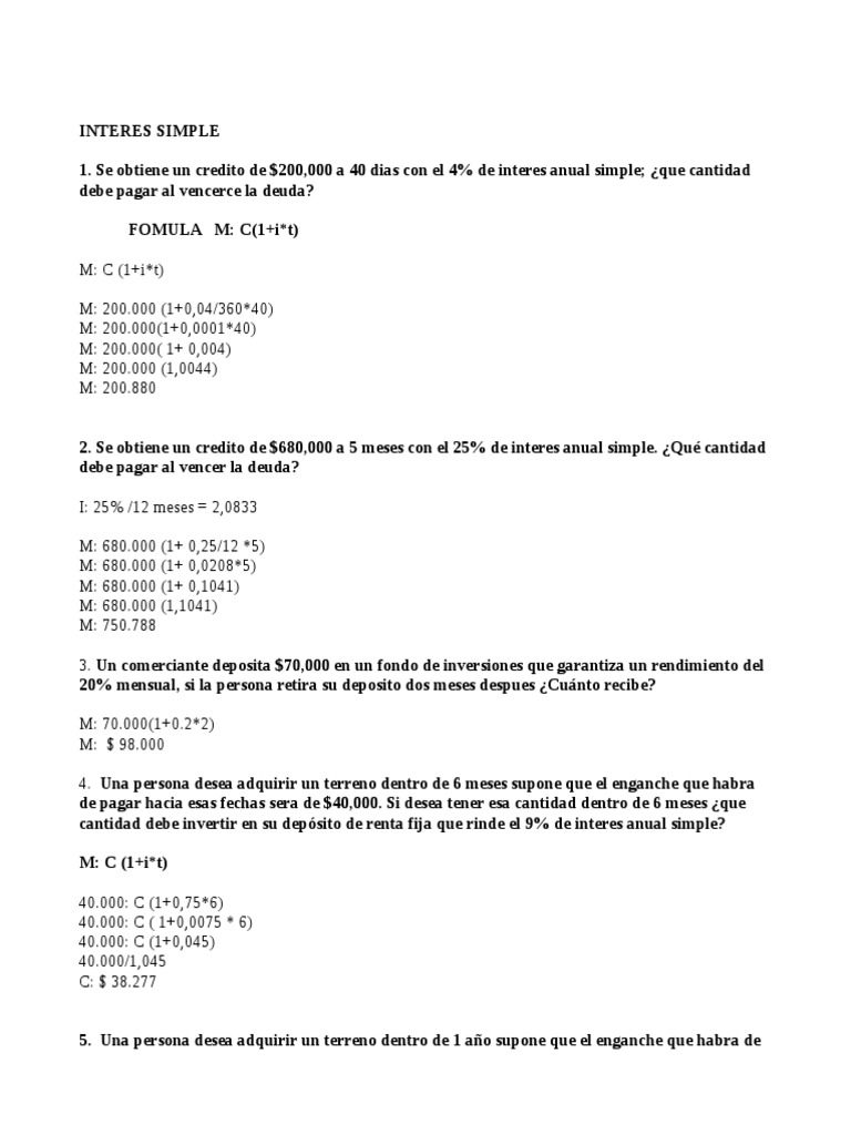 Taller Interes Simple Finanzas | PDF | Cuentas nacionales | Interés