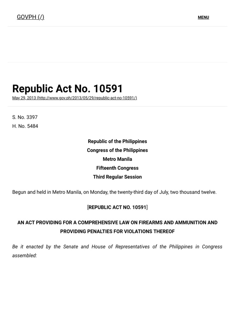 RA 10591: Firearms Regulation Act | PDF | Handgun | Firearms
