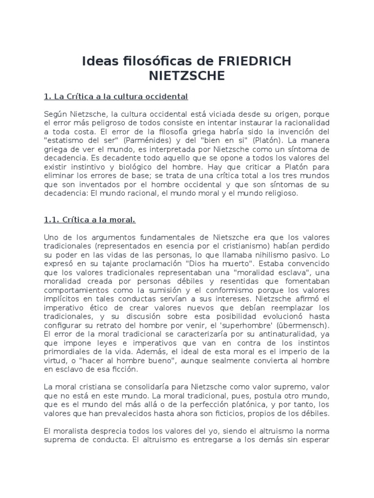 Ideas Filosóficas de Friedrich Nietzsche | PDF | Friedrich Nietzsche | Moralidad