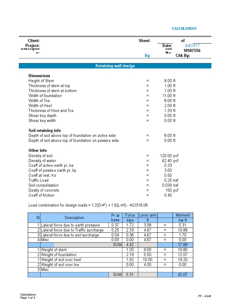 Sample Retaining Wall | PDF | Physical Quantities | Building Engineering