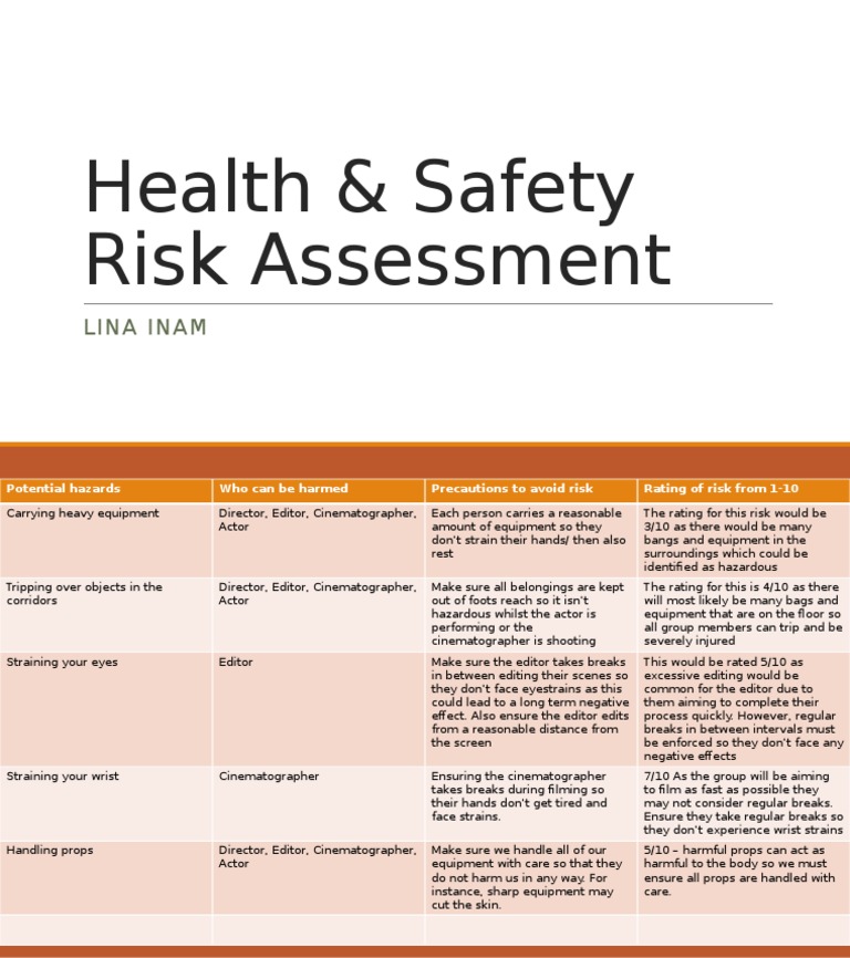 Health & Safety Risk Assessment | PDF | Occupational Safety And Health ...