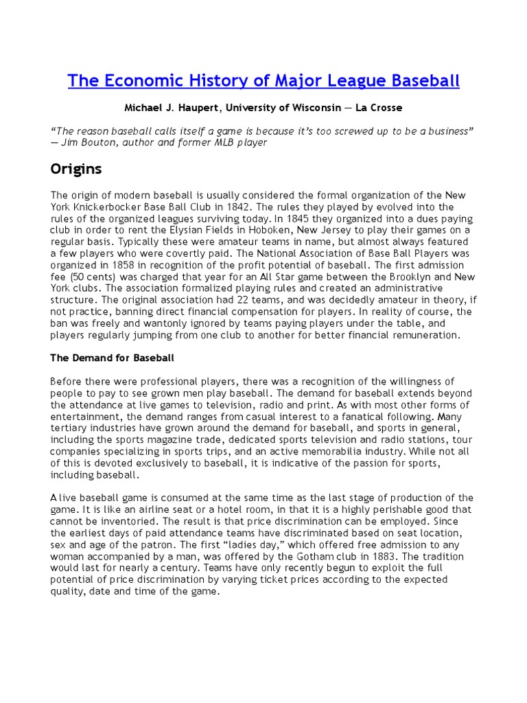 The Economic History of Major League Baseball | PDF | Major League ...