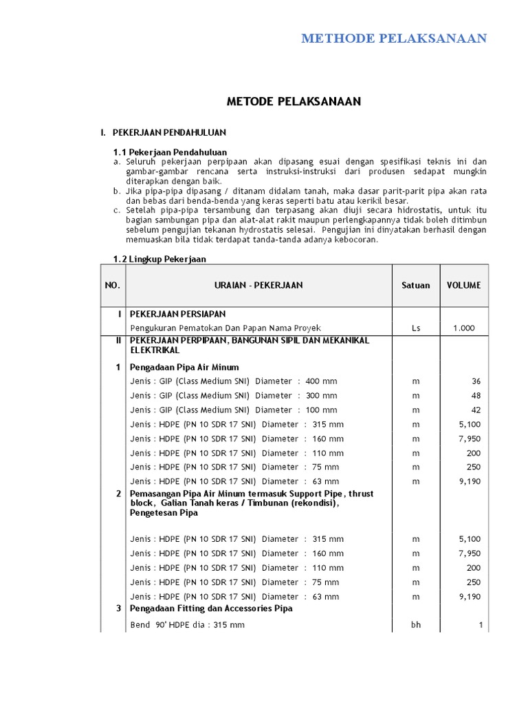 Metode Pelaksanaan Pekerjaan Pipa | PDF