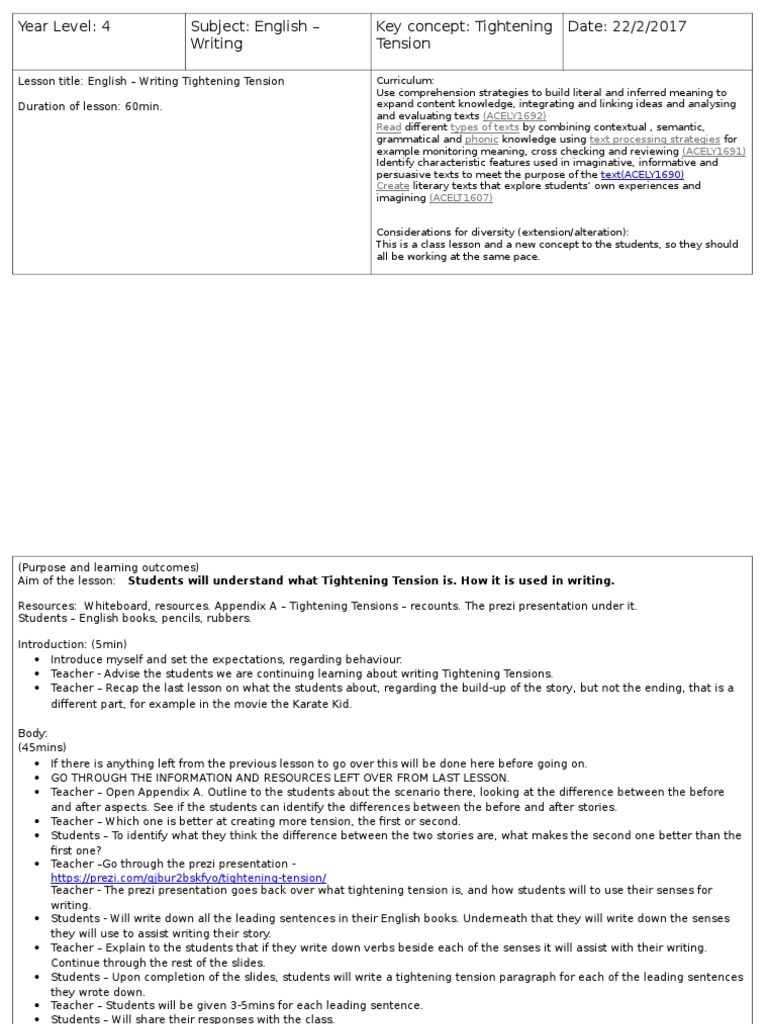 Writing Lesson: Tightening Tension | PDF | Reading Comprehension ...