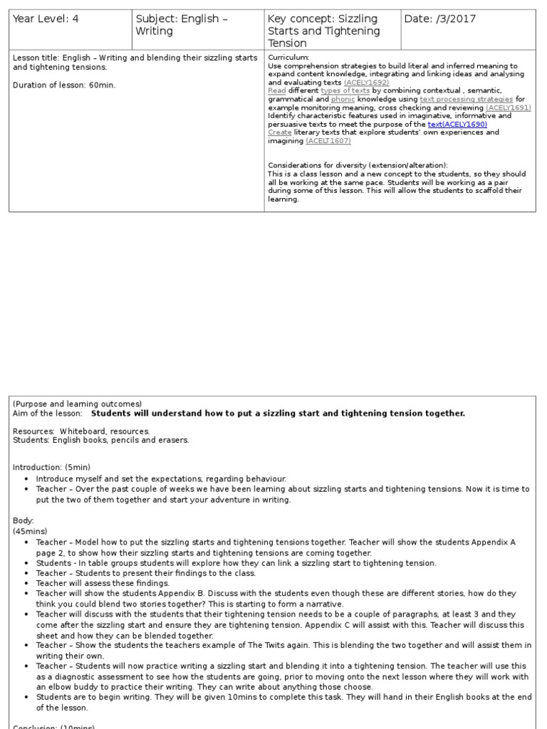 Writing LP 3 Tightening Tension 7-3-17 | PDF | Cognition | Cognitive ...