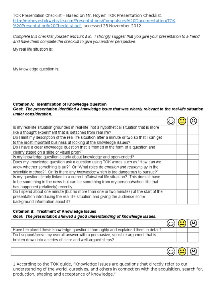 Presentation Checklist - PDF: Criterion A: Identification of Knowledge ...