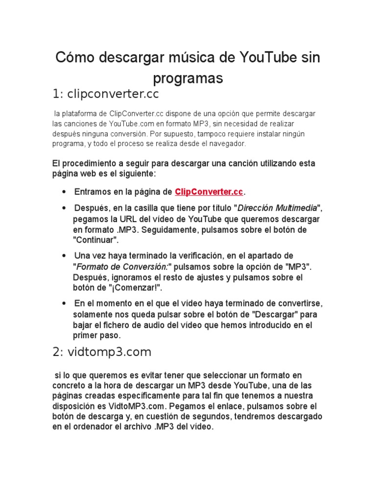 Cómo Descargar Música de YouTube Sin Programas | PDF | Youtube ...