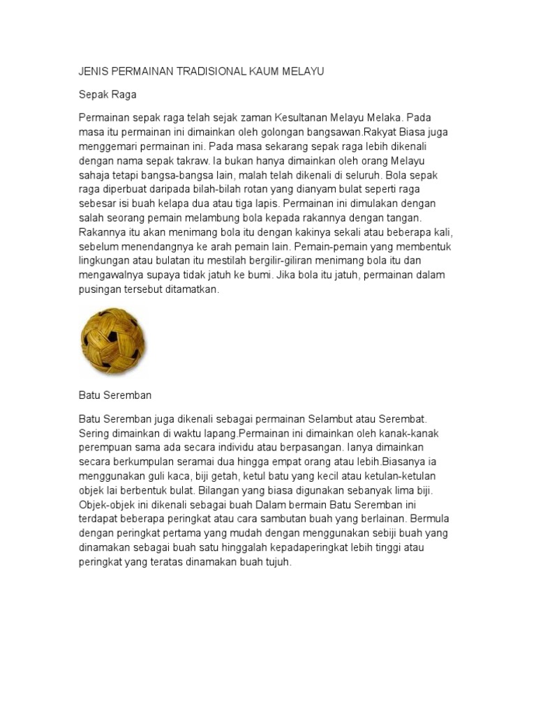 Jenis Permainan Tradisional Kaum Melayu | PDF Jenis Permainan Tradisional Kaum Melayu | PDF