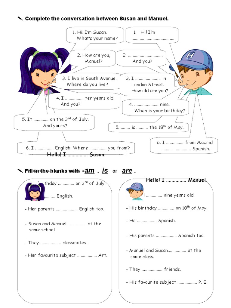 Am Is Are: Complete The Conversation Between Susan and Manuel | PDF