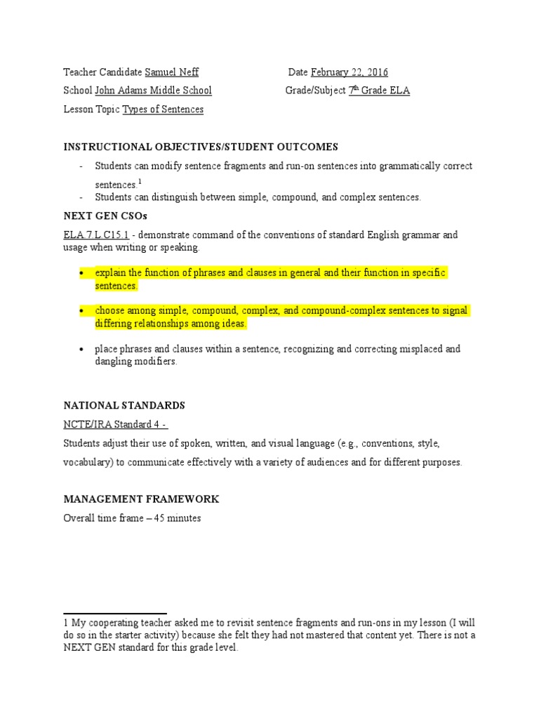 426lesson1 Typesofsentences | PDF | Sentence (Linguistics ...