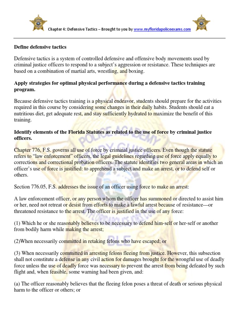 Define Defensive Tactics | PDF | Deadly Force | Use Of Force