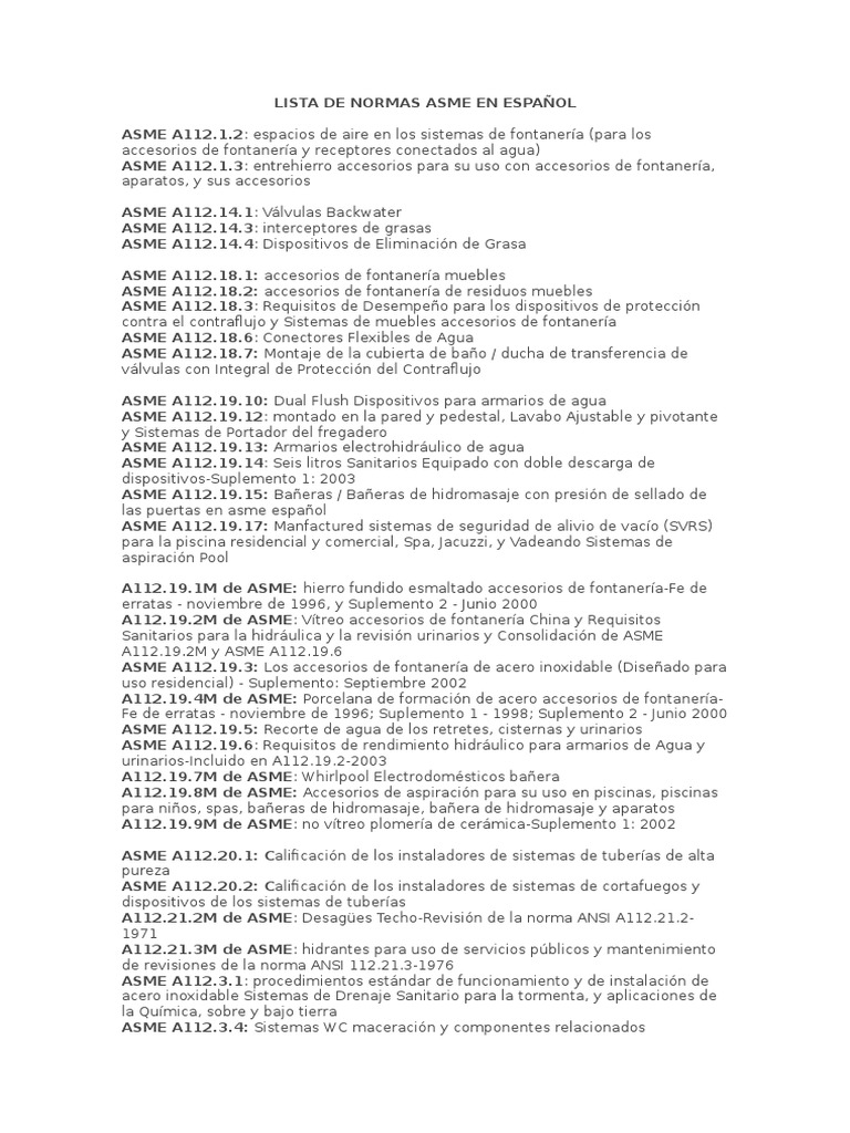 Lista de Normas Asme en Español | PDF | Tornillo | Engranaje