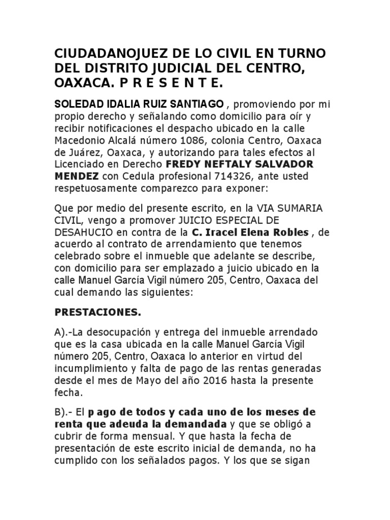 Formato de Demanda Civil | Desalojo | Gobierno