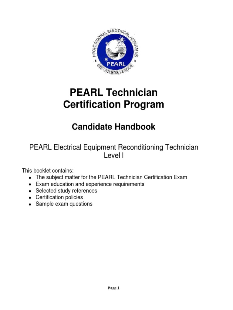 PEARL Technician Certification Candidate Handbook | PDF | Professional ...