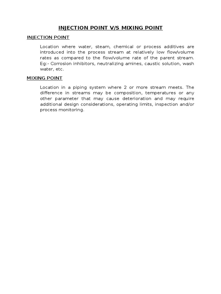 Injection Point Vs Mixing Point | Download Free PDF | Chemical ...
