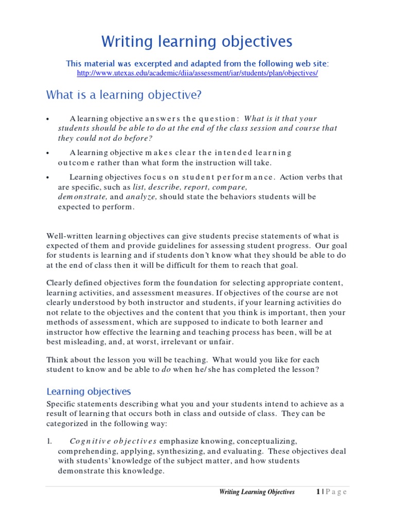 Writing Learning Objectives | PDF | Learning | Test (Assessment)