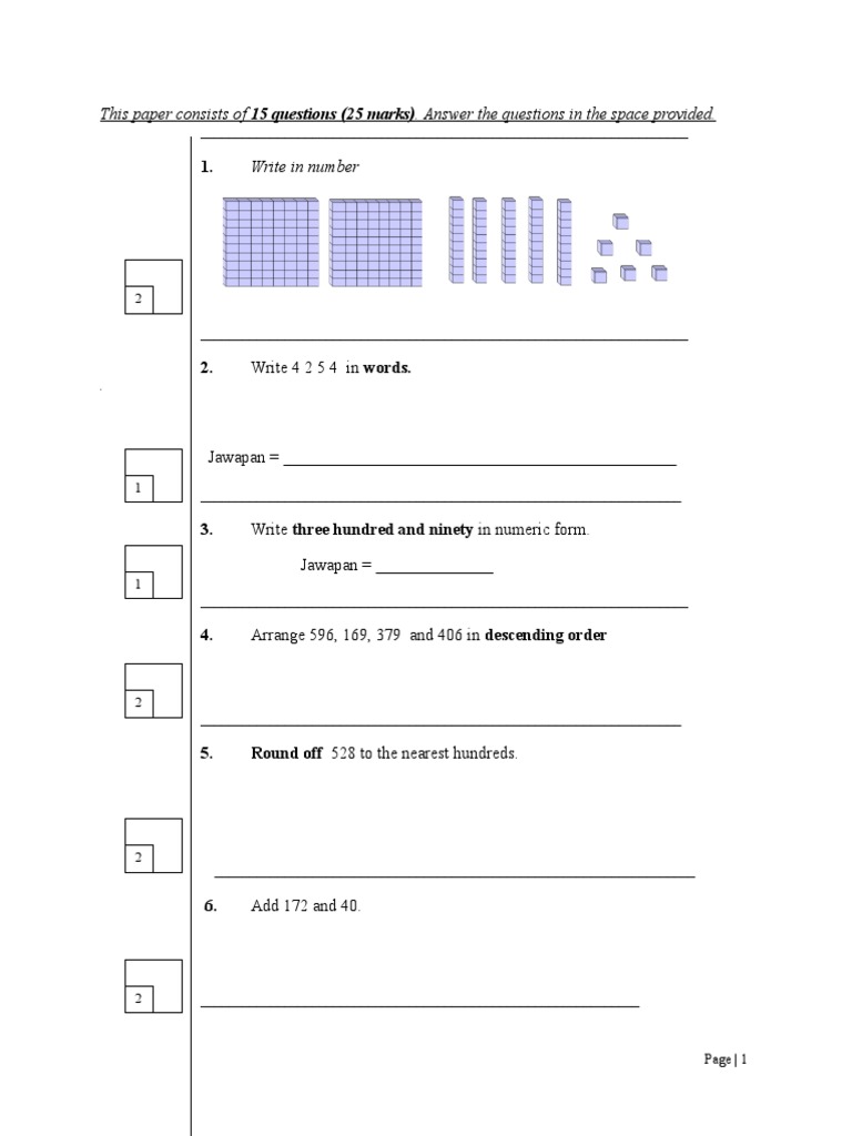 Mathematics Year 2 KSSR - Mac 2017 | PDF
