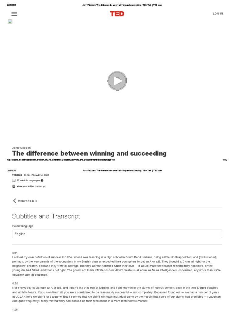 John Wooden - The Difference Between Winning and Succeeding - TED Talk ...