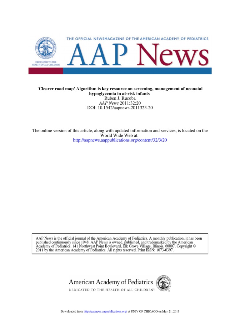 AAP Algorithm in Neonatal hypoglycemia.pdf | Hypoglycemia | Blood Sugar