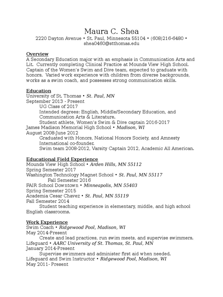 Maura Shea Resume | PDF | Minnesota | Saint Paul